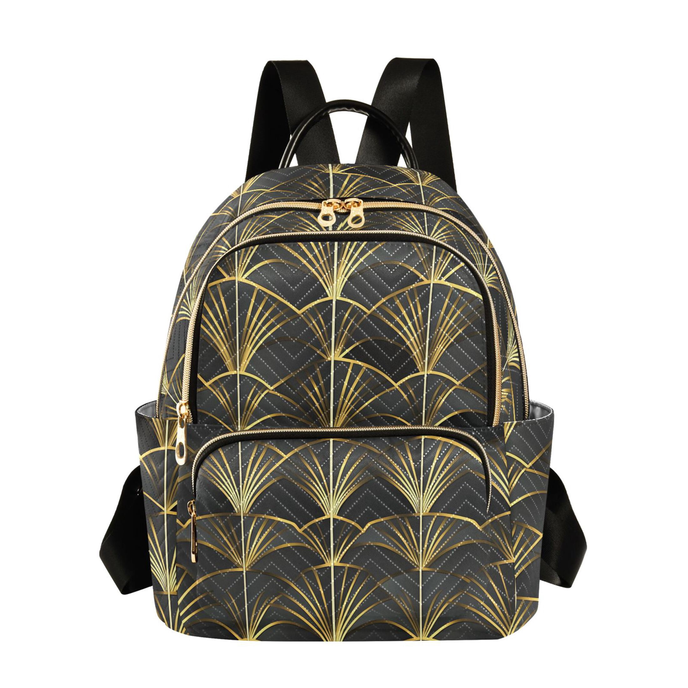 Black Gold Ginkgo Leaf Fashion Backpack for Women Lightweight College ...