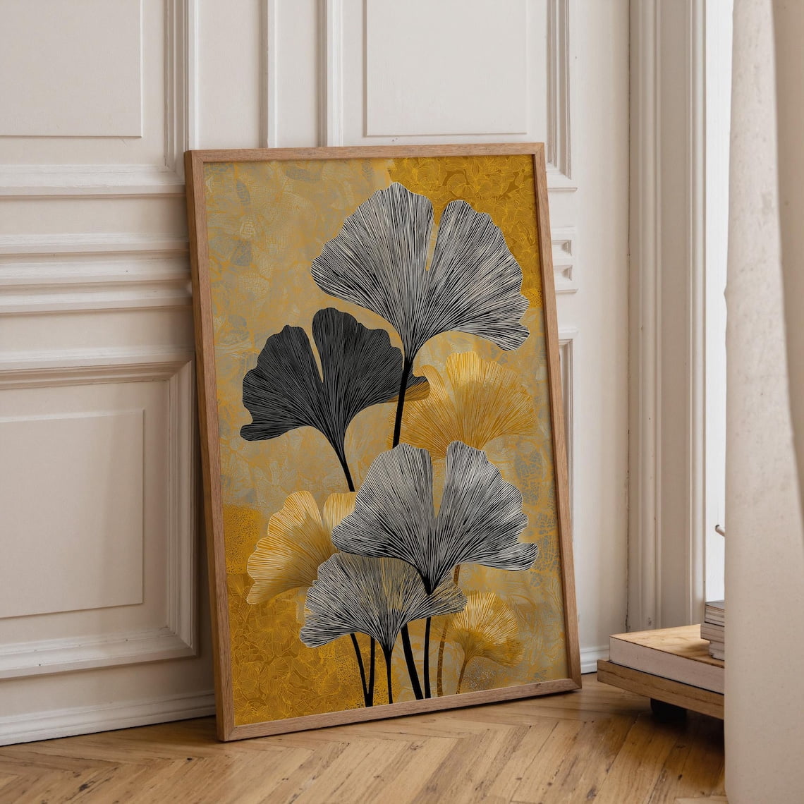 Black Gold Ginkgo Minimalist Botanical Art Deco Leaf Graphic Poster ...