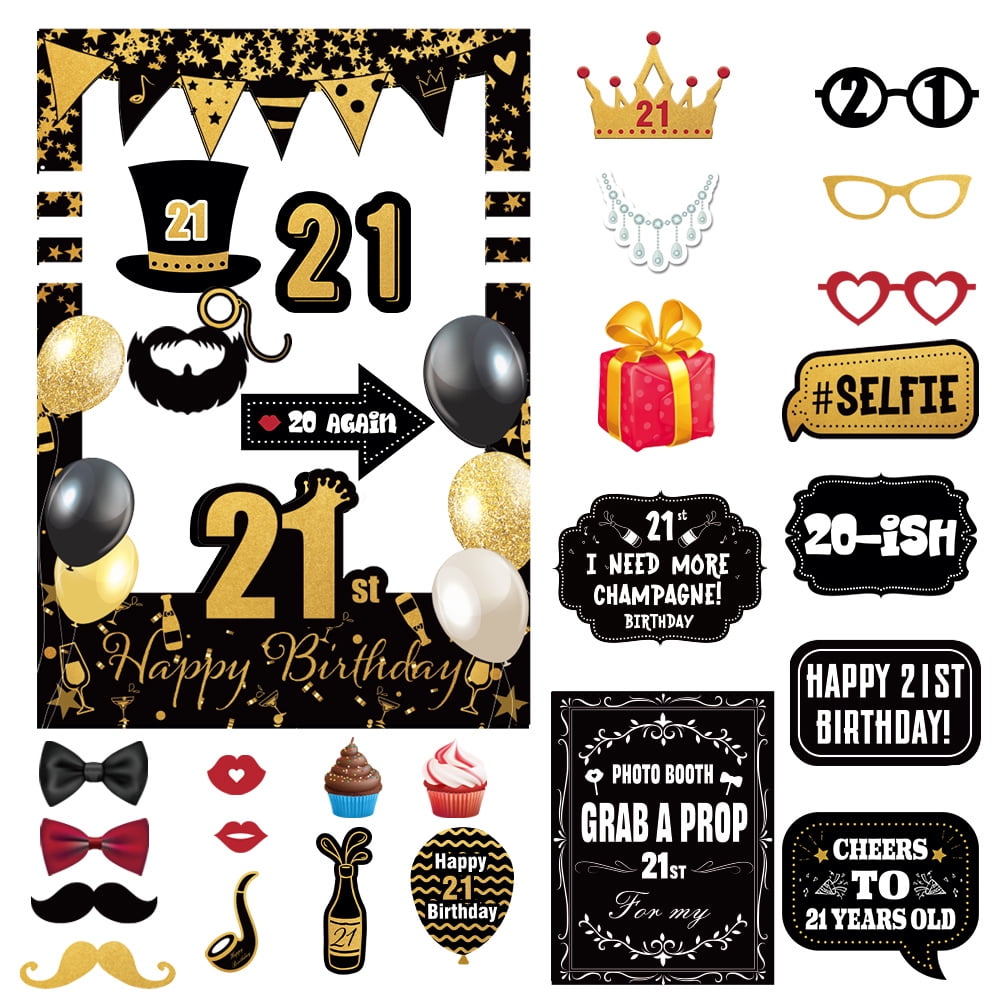Black Gold Glitter Adult Birthday Photo Booth Props 18th 40th 50th 60th ...