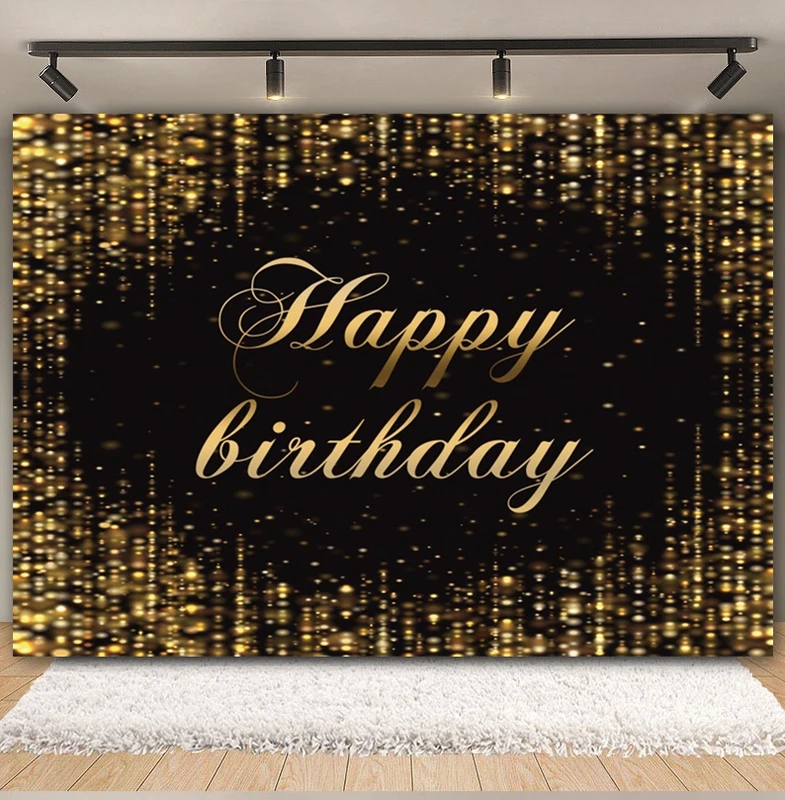 Black Gold Glitter Balloon Birthday Backdrop for Photography Women Men ...