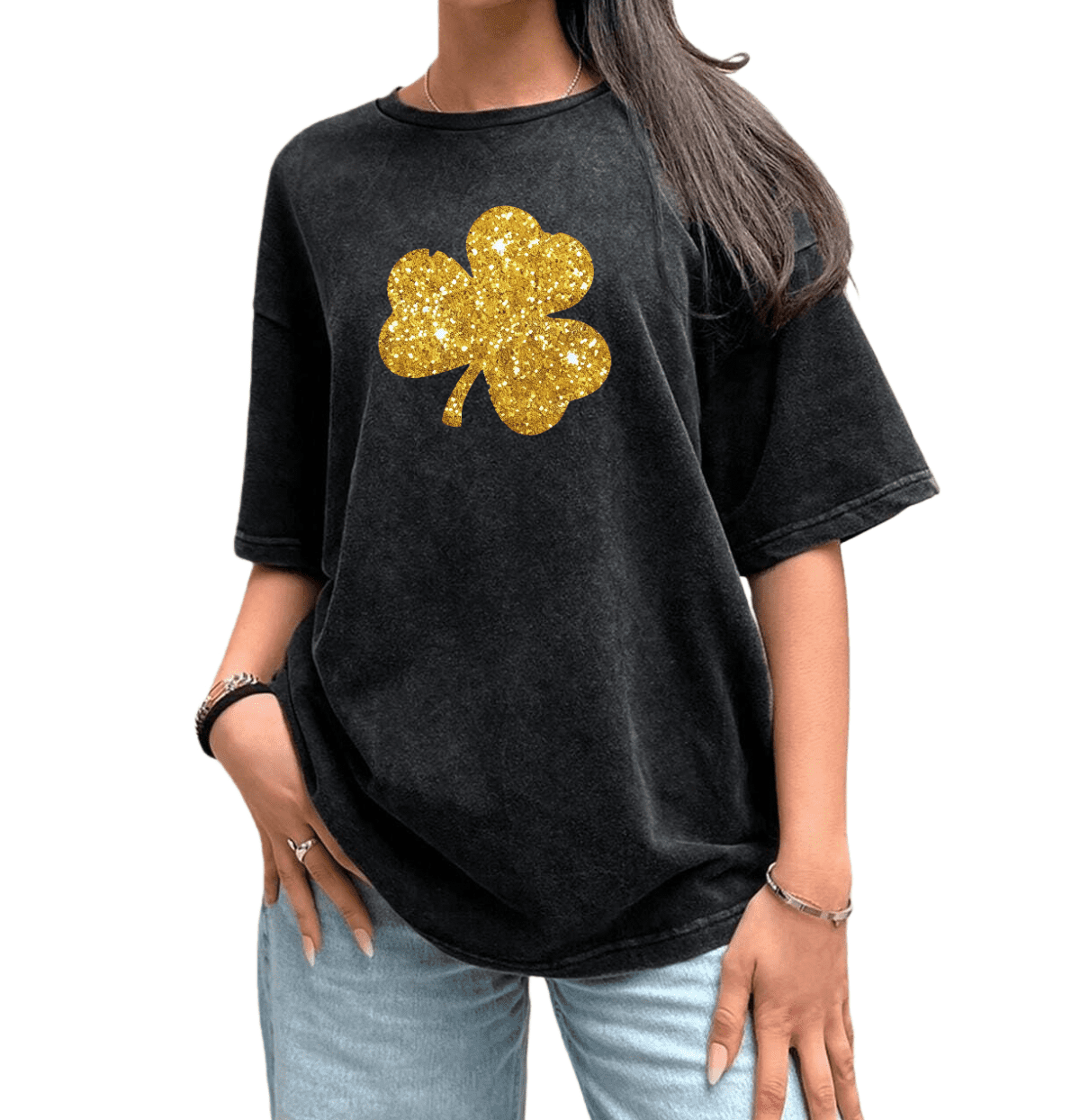 Black Gold Glitter Clover Print Tshirt Graphic Tees Shirts St Patricks ...