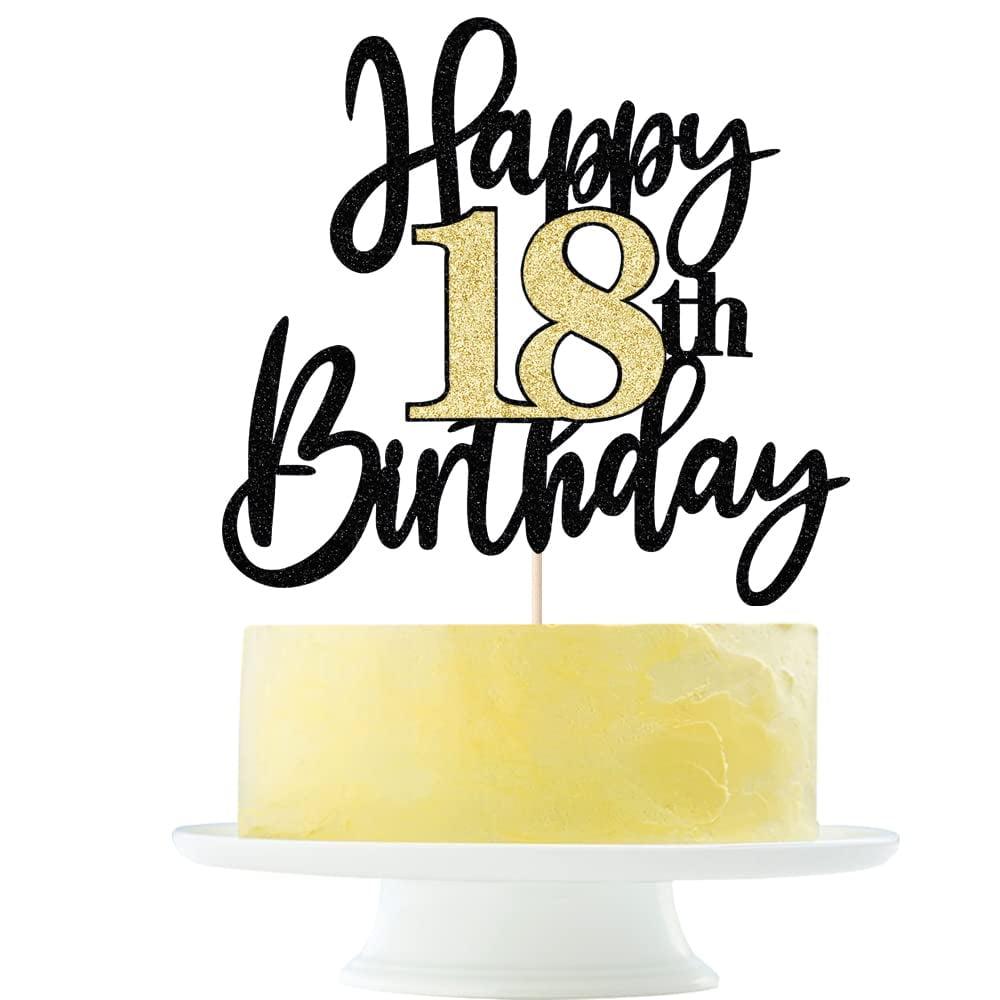 Black Gold Glitter Happy 18th Birthday KKS1 Cake Topper,Happy 18 ...