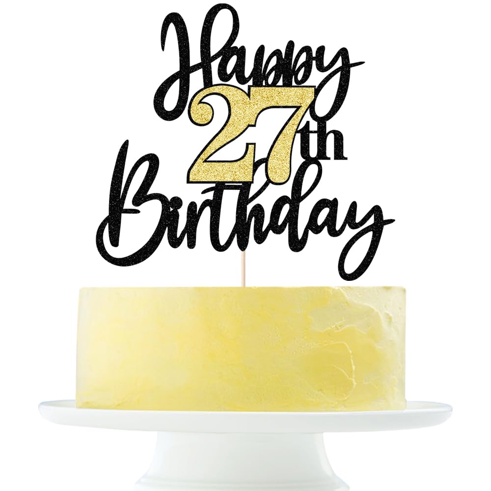 Black Gold Glitter Happy 27th Birthday Cake Topper,Happy 27 Birthday ...