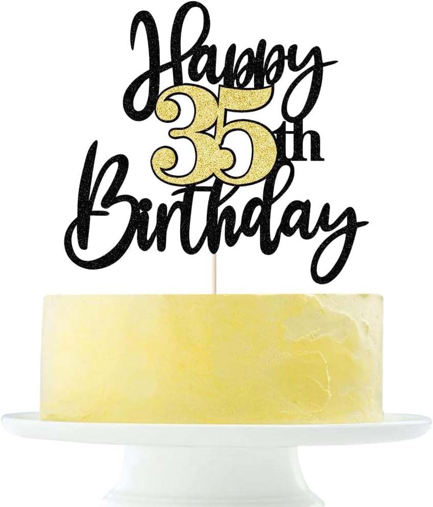 Black Gold Glitter Happy 35th Birthday Cake Topper,Happy 35 Birthday ...