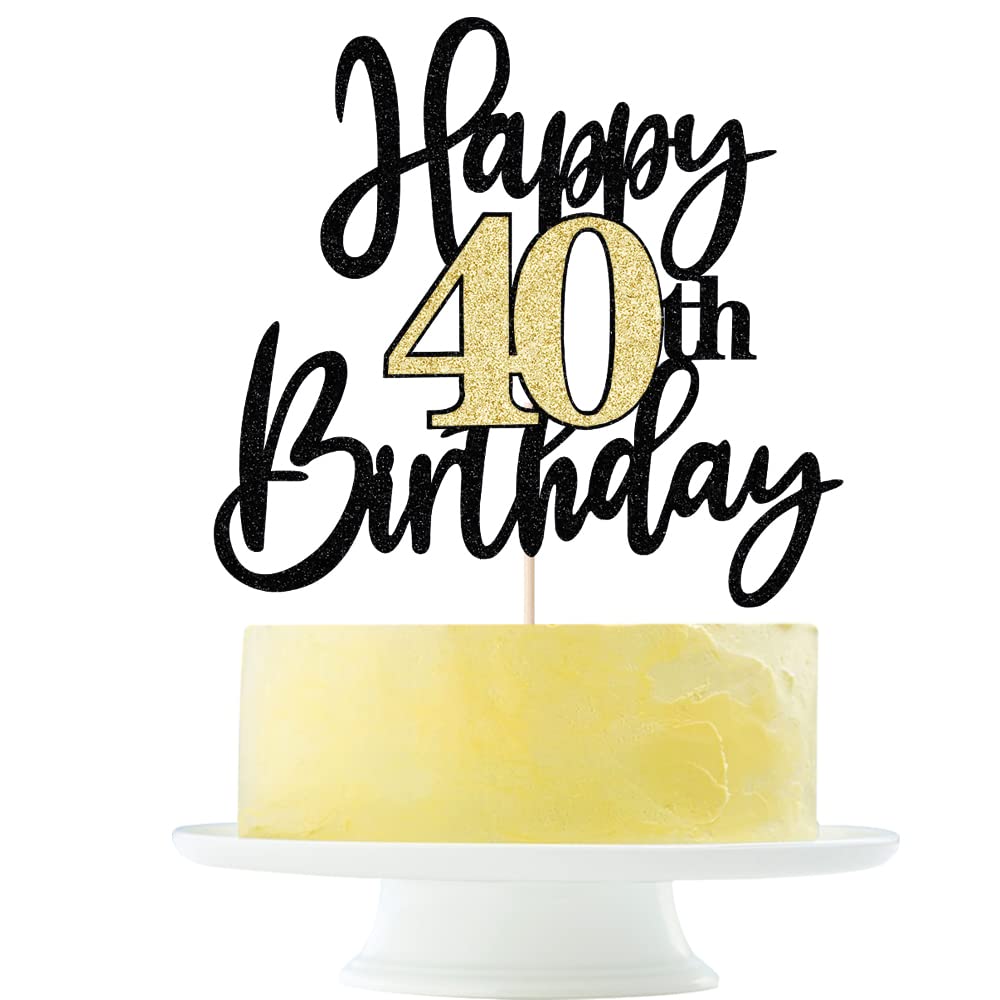 Black Gold Glitter Happy 40th Birthday Cake KMC2Topper,Happy 40 ...