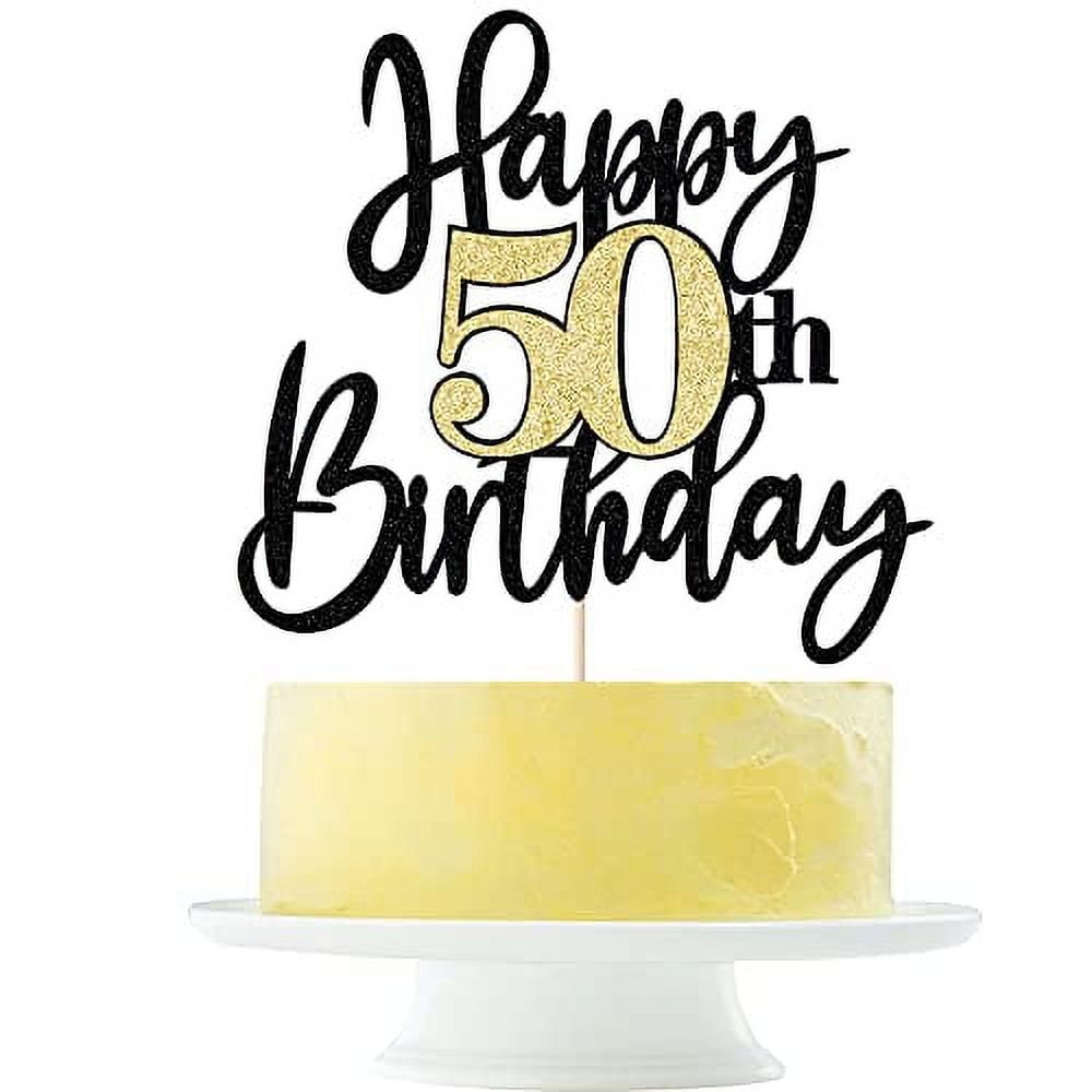 Black Gold Glitter Happy 50th Birthday Cake Topper Happy 50 Birthday