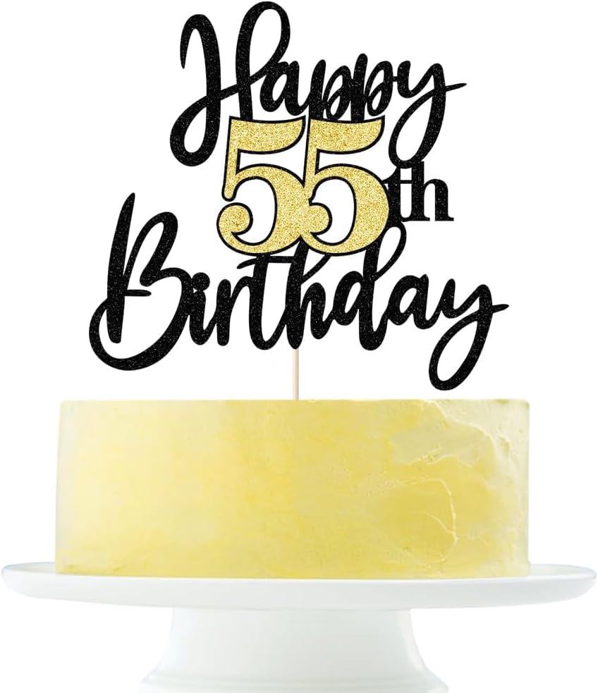 Black Gold Glitter Happy 55th Birthday Cake Topper,Happy 55 Birthday ...