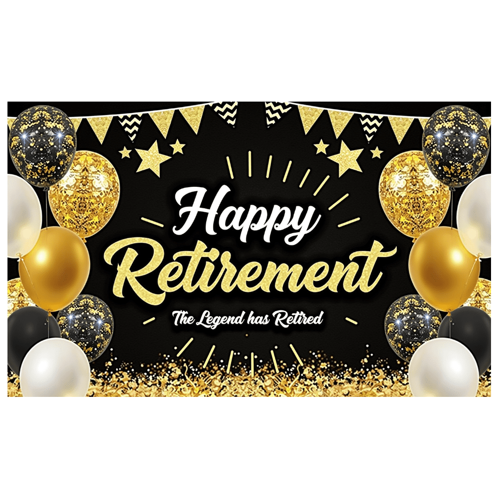 Black Gold Glitter Happy Retirement Banner Party Backdrop Decoration ...
