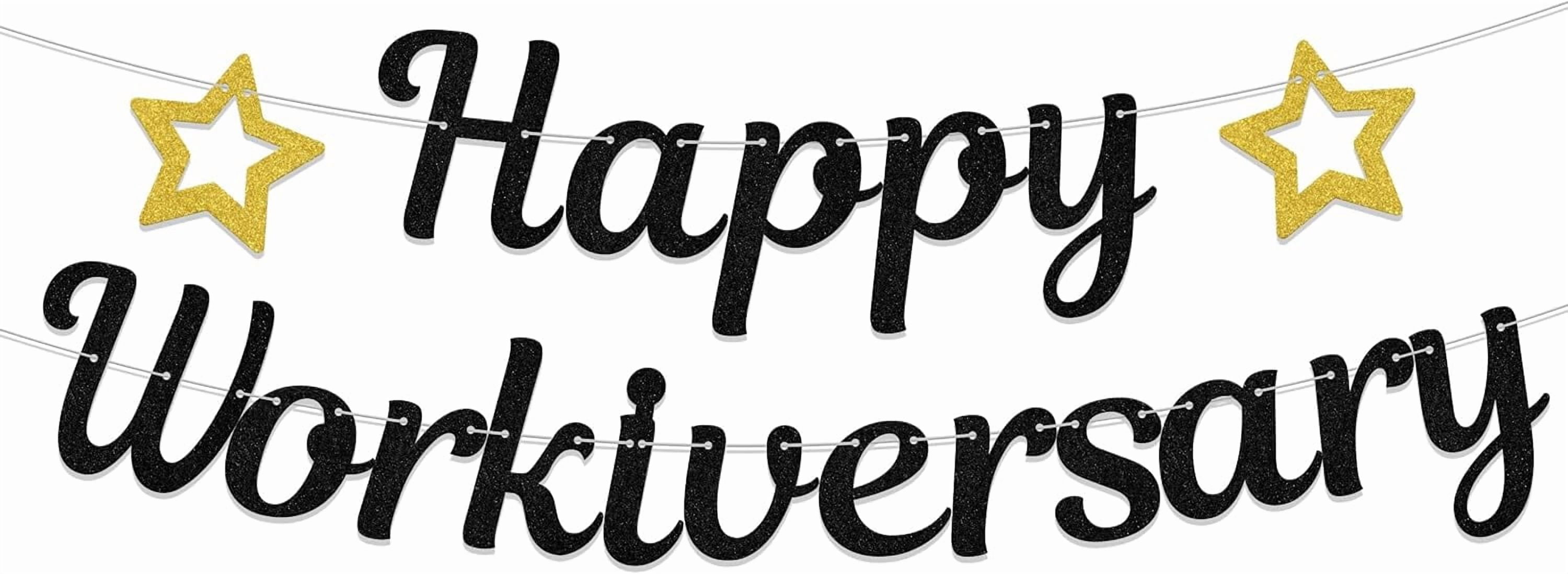 Black & Gold Glitter "Happy Workiversary" Banner with Stars, Work ...