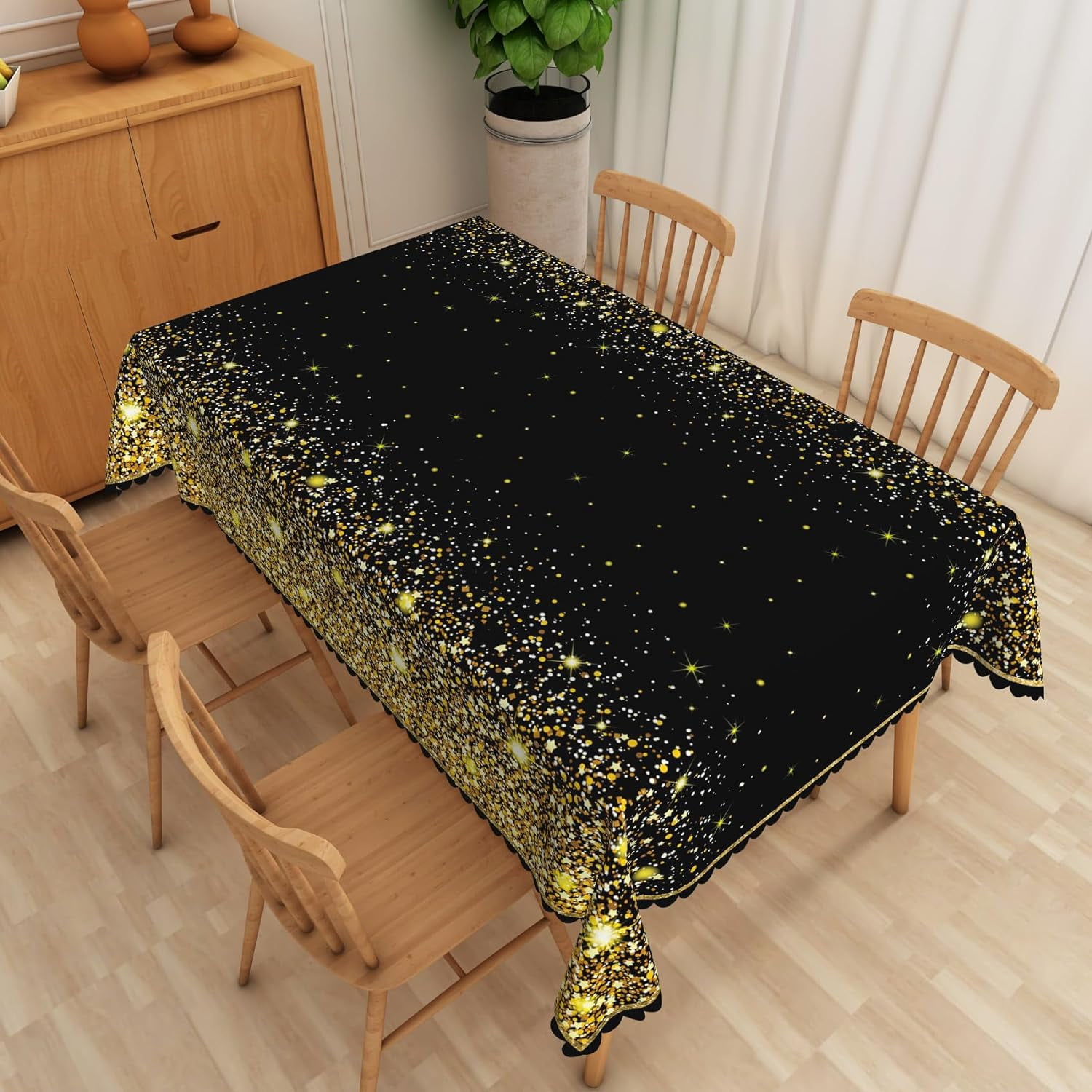 Black and Gold Glitter Pattern Tablecloth,54x86 Inch Golden Bokeh Spot ...