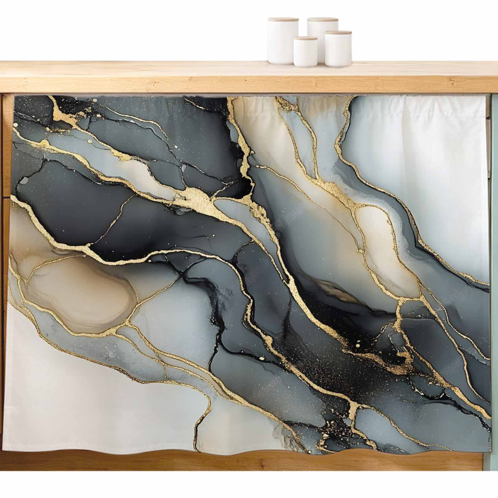 Black Gold Gradient Cabinet Curtains Abstract Modern Art Sink Skirt ...