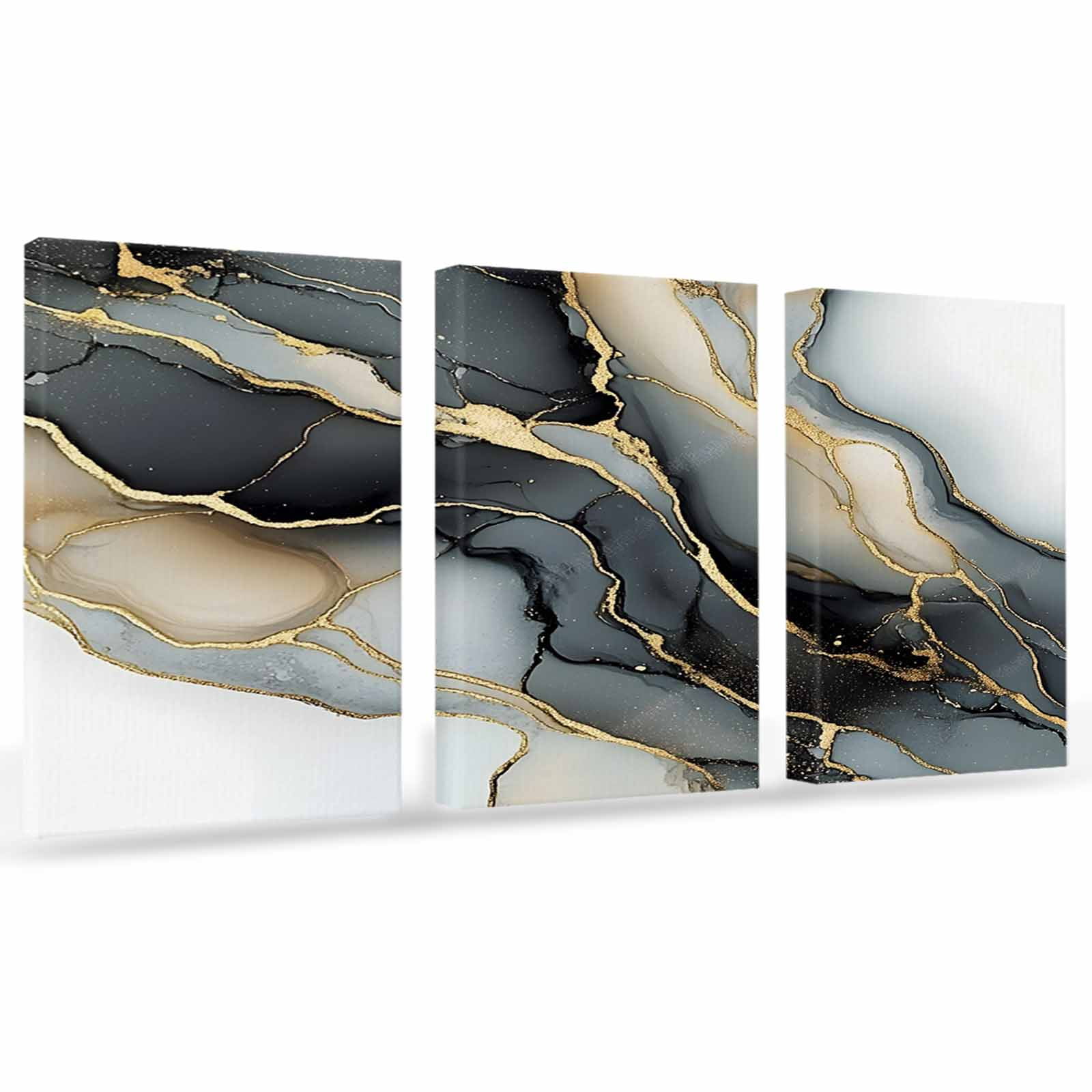 Black Gold Gradient Canvas Wall Art 3 Panels, Abstract Modern Art ...