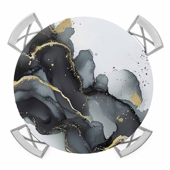 Black Gold Gradient Round Fitted Tablecloth with Elastic Edge, Abstract ...