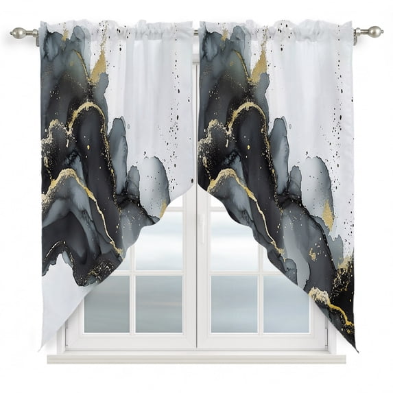 Black Gold Gradient Swag Curtain Valance for Window 2 Panels Abstract ...