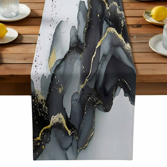 Black Gold Gradient Table Runner, Abstract Kitchen Table Runners Dress ...