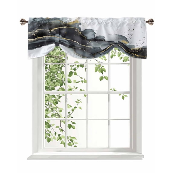 Black Gold Gradient Tie Up Valances Curtain, Abstract Kitchen Valances ...