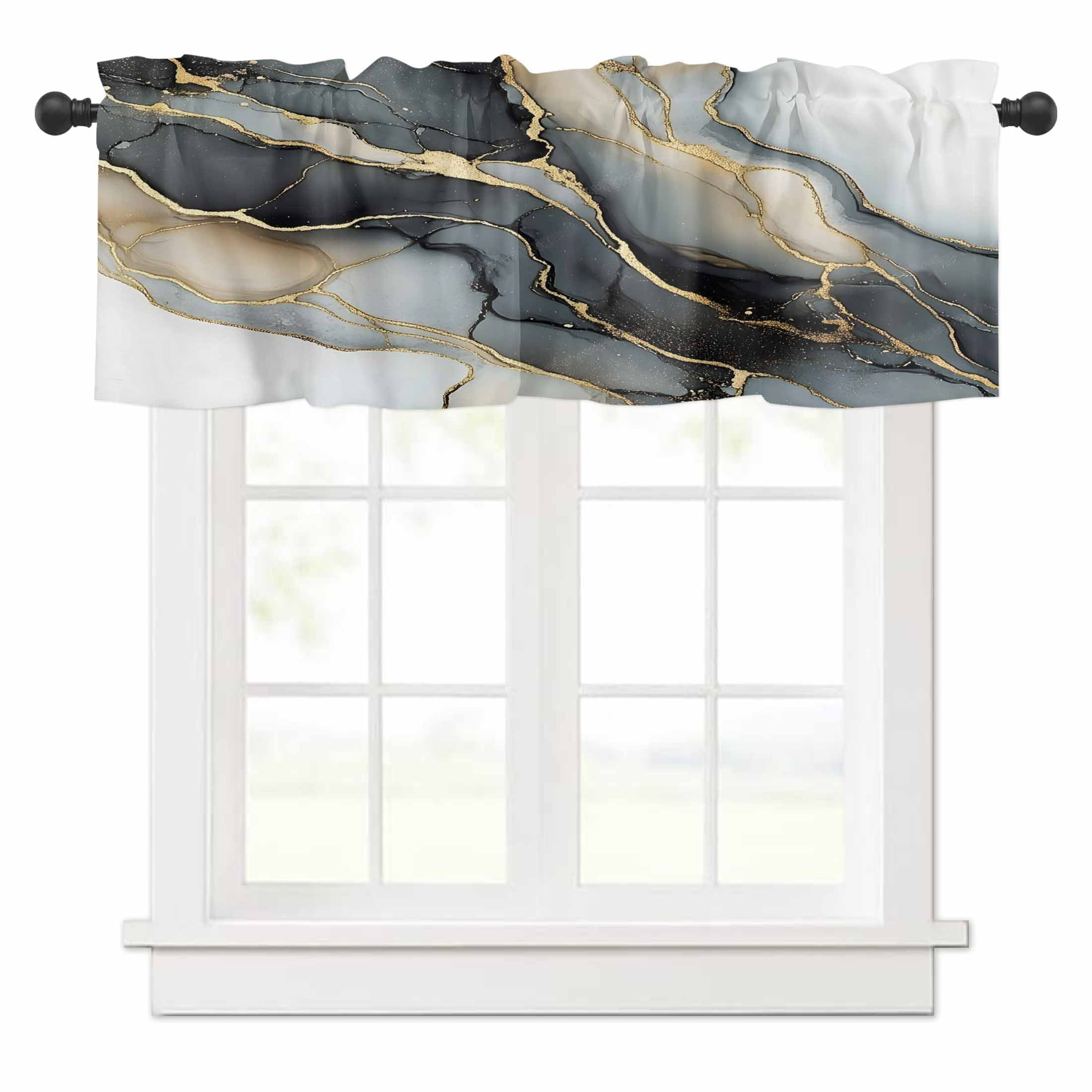 Black Gold Gradient Valances for Windows Abstract Rod Pocket Curtain ...