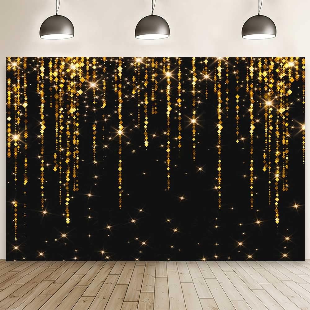 Black and Gold Graduate Backdrop Wedding Anniversary Sparkles ...