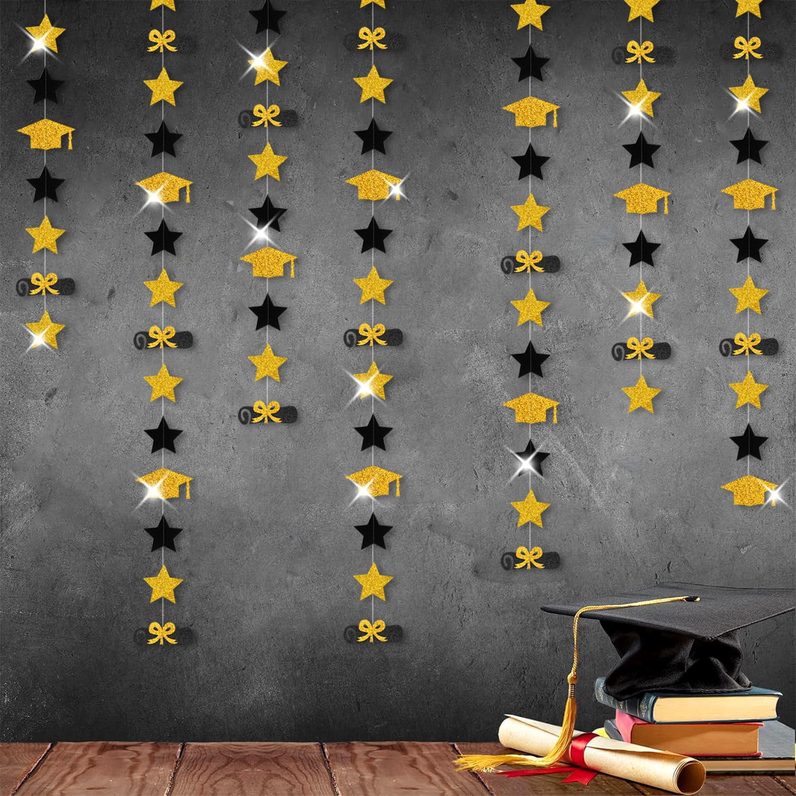 Black-Gold Graduation-2024 Class Party-Decorations OIF8 Garland ...