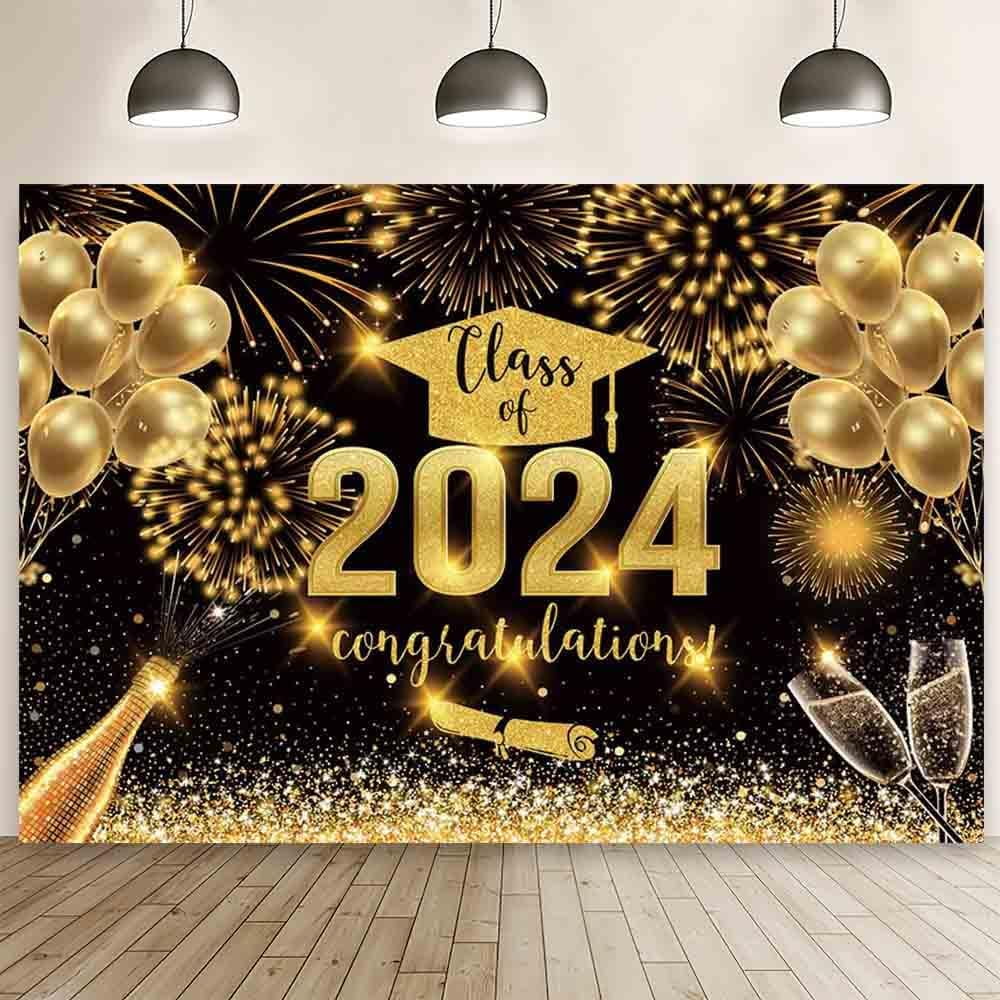 Black and Gold Graduation Backdrop Class of 2024 Congratulations ...