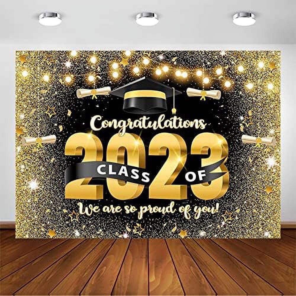 Black and Gold Graduation Backdrop Congrats Grad Class of 2023 Party ...
