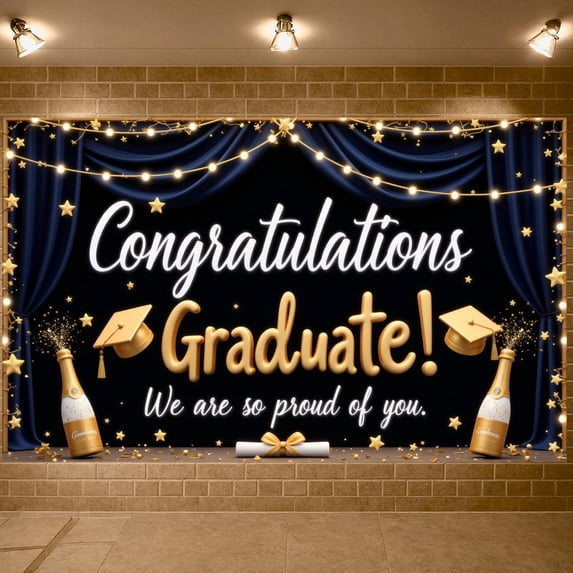 Black & Gold Graduation Banner Gold Graduation Cap Graduation Backdrop ...