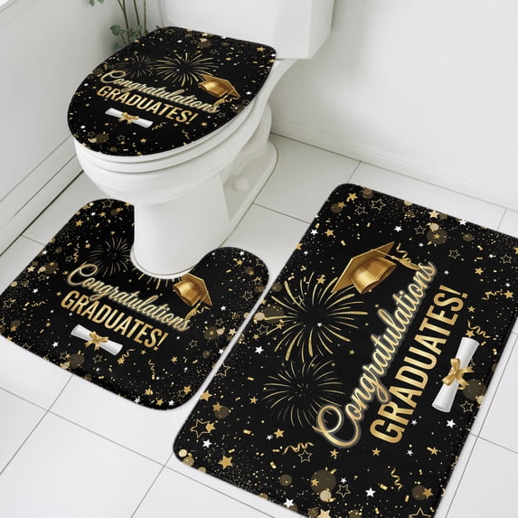 Black Gold Graduation Cap Bathroom Rugs Set Graduates Celebration ...
