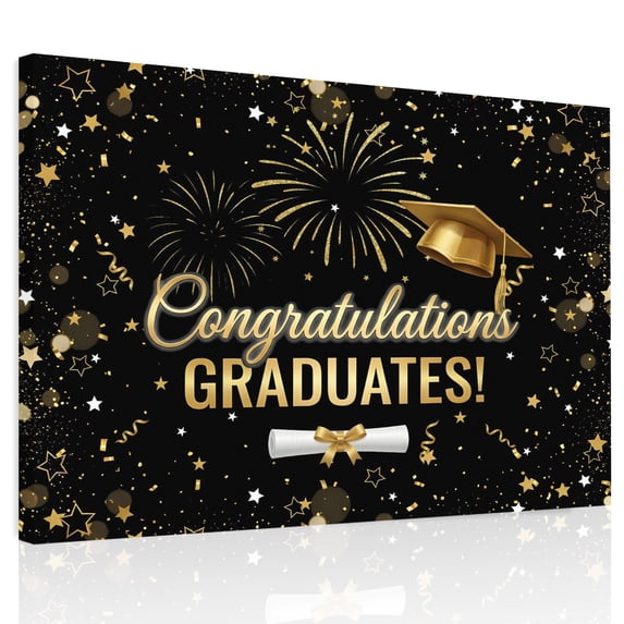 Black Gold Graduation Cap Canvas Print Wall Art, Graduates Celebration ...