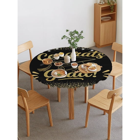 Black Gold Graduation Cap Round Fitted Tablecloth with Elastic Edge ...