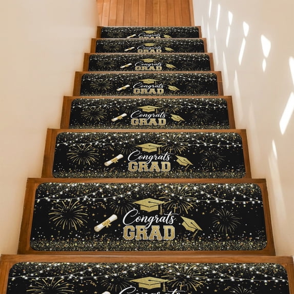 Black Gold Graduation Cap Stair Treads Non Slip for Steps Graduates ...