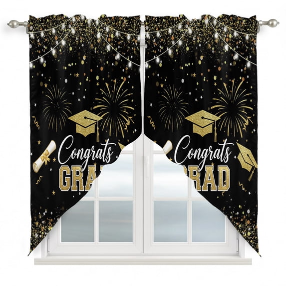Black Gold Graduation Cap Swag Valances for Windows 2 Pack Graduates ...