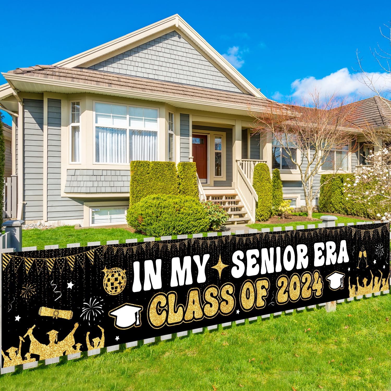 Black and Gold Graduation Decorations 2024 Garden Banner,Graduation ...