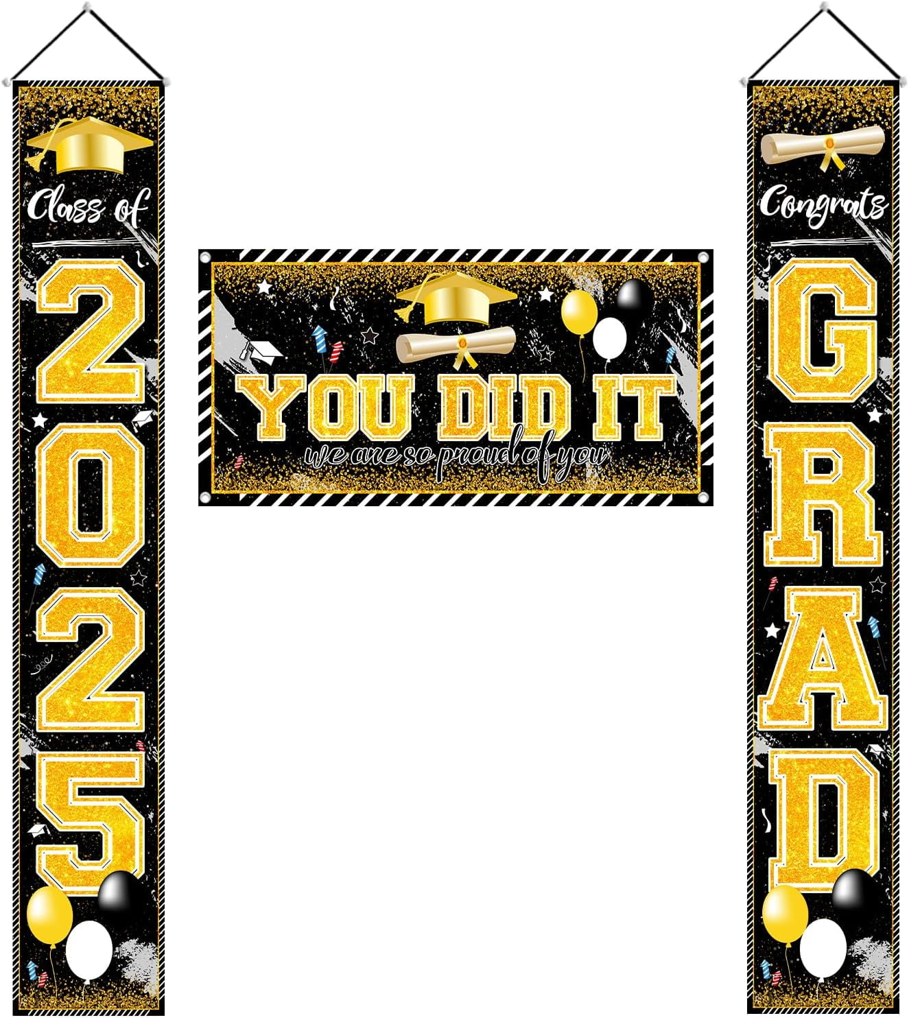 Black Gold Graduation Decorations, Class of 2025 Congrats Grad Banner ...