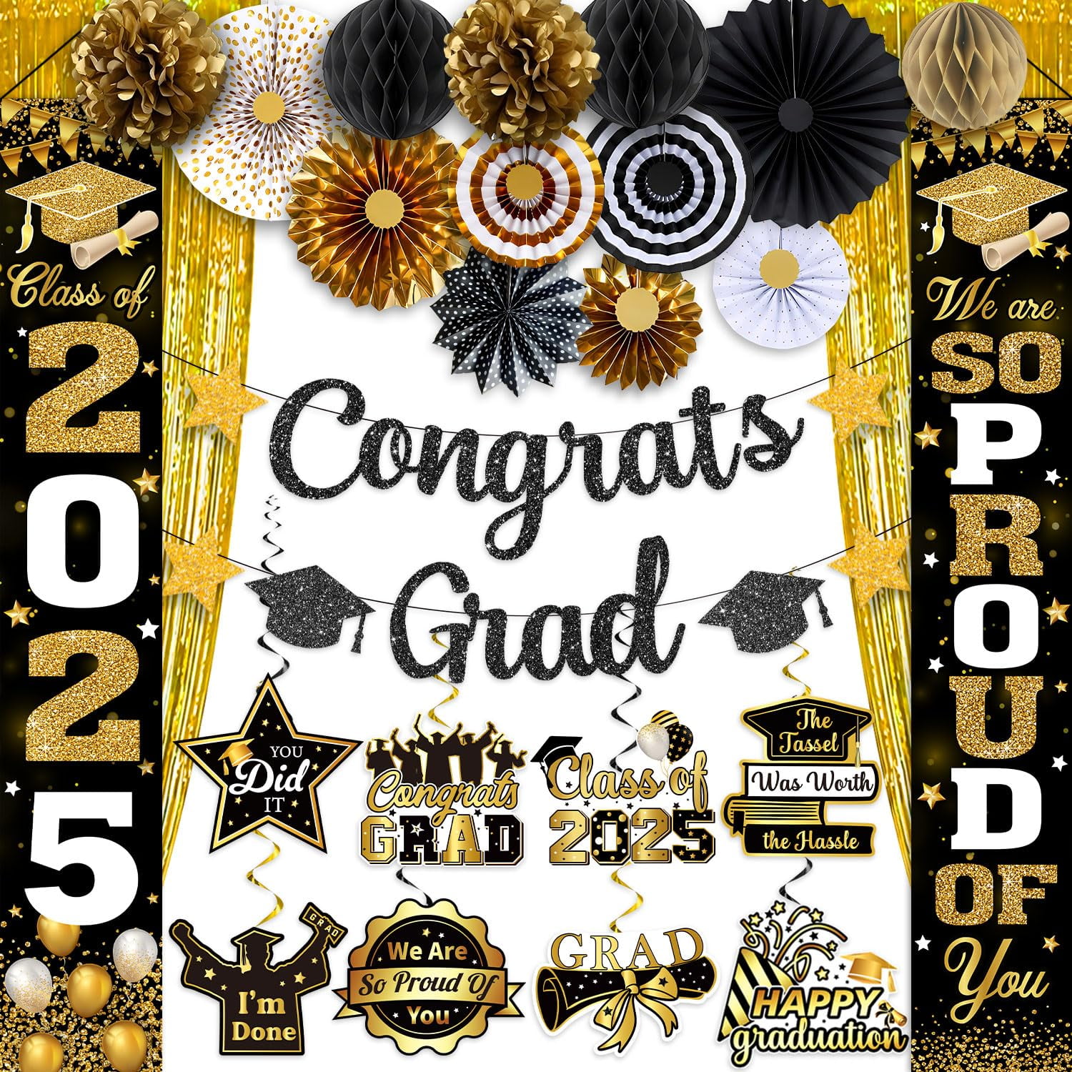 Black Gold Graduation Decorations RRF12 2025, Class of 2025 Decorations ...