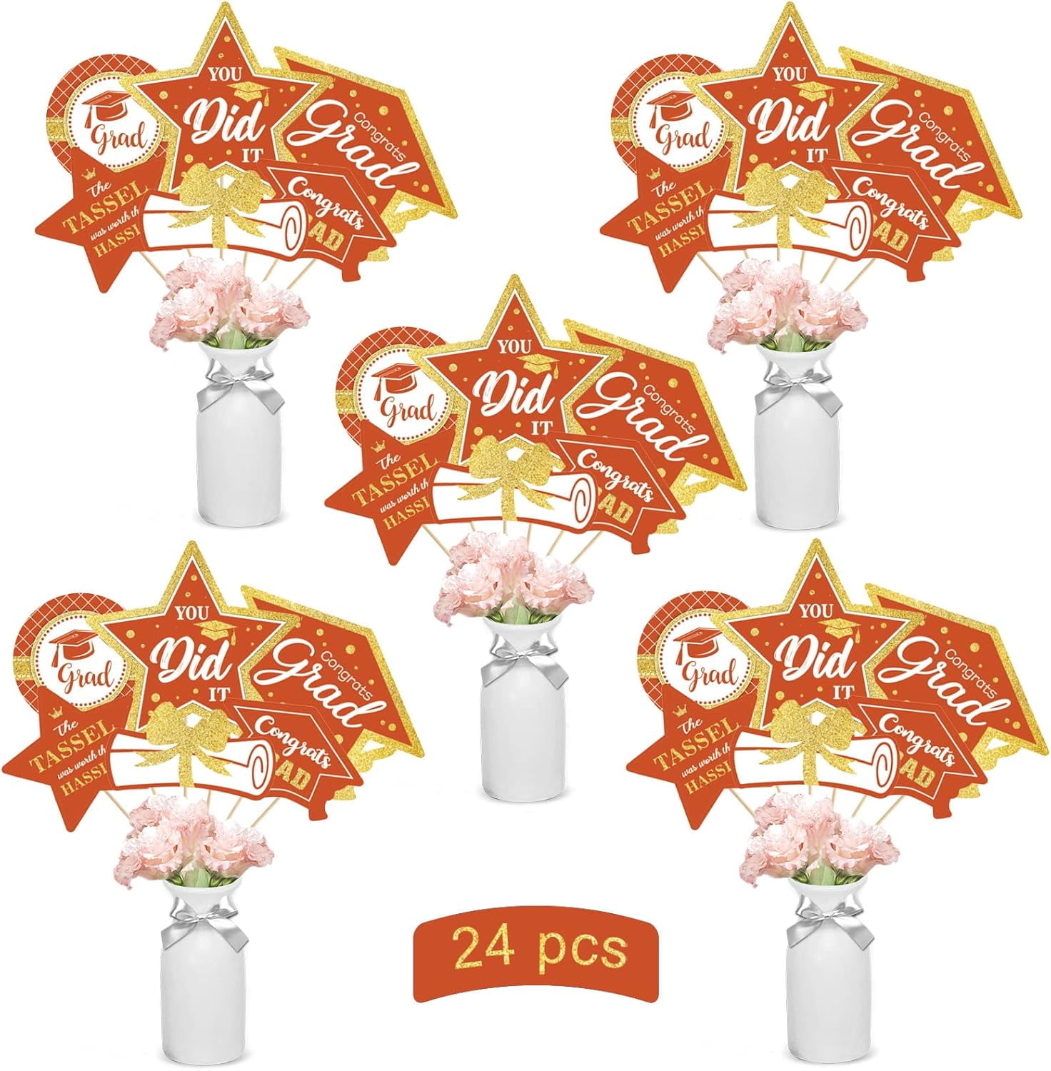 Black and Gold Graduation Decorations Set of 24 Class of 2025 Table ...