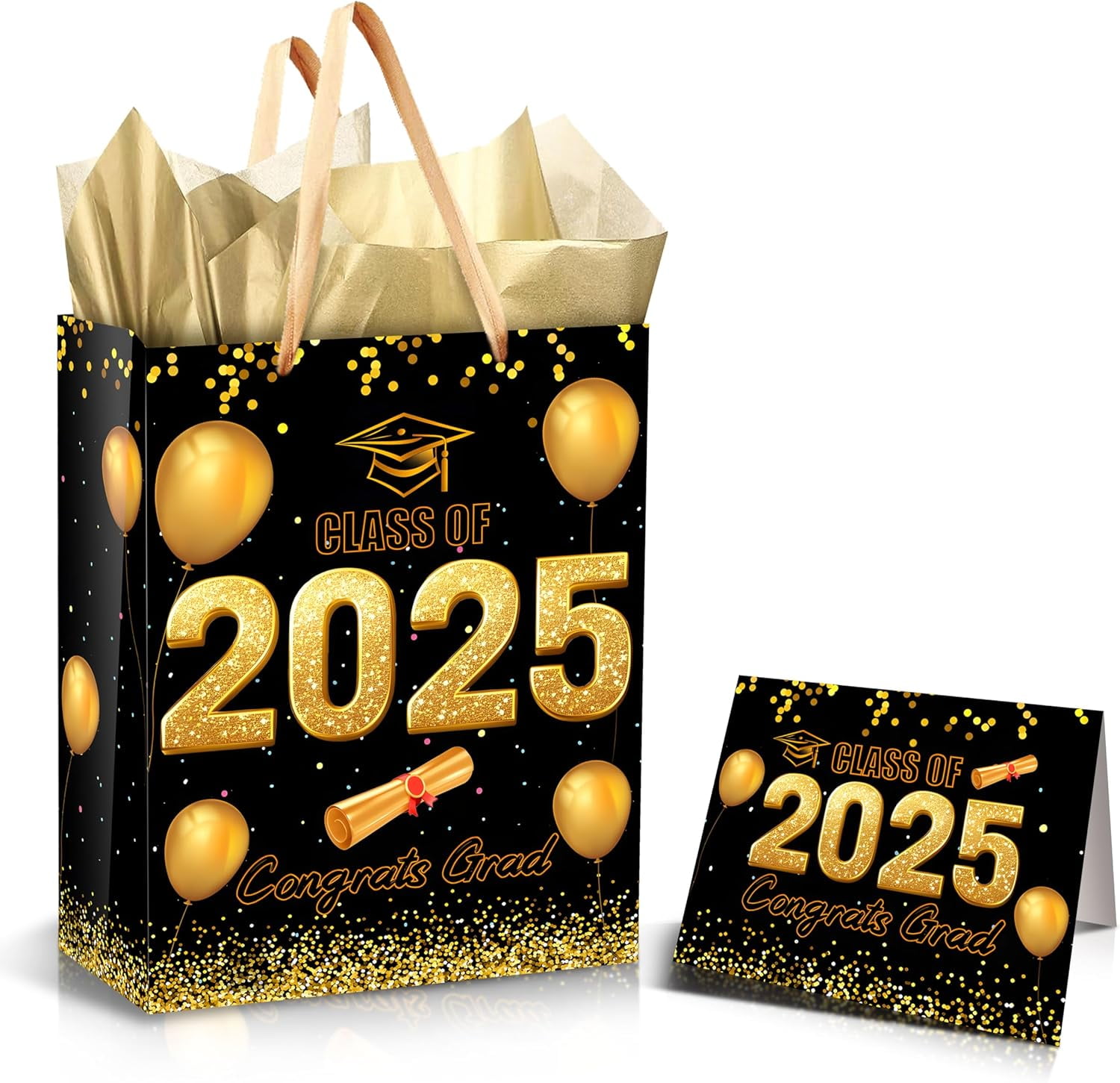 Black Gold Graduation Gift Bag with Tissue Paper and Greeting Card, 13 ...