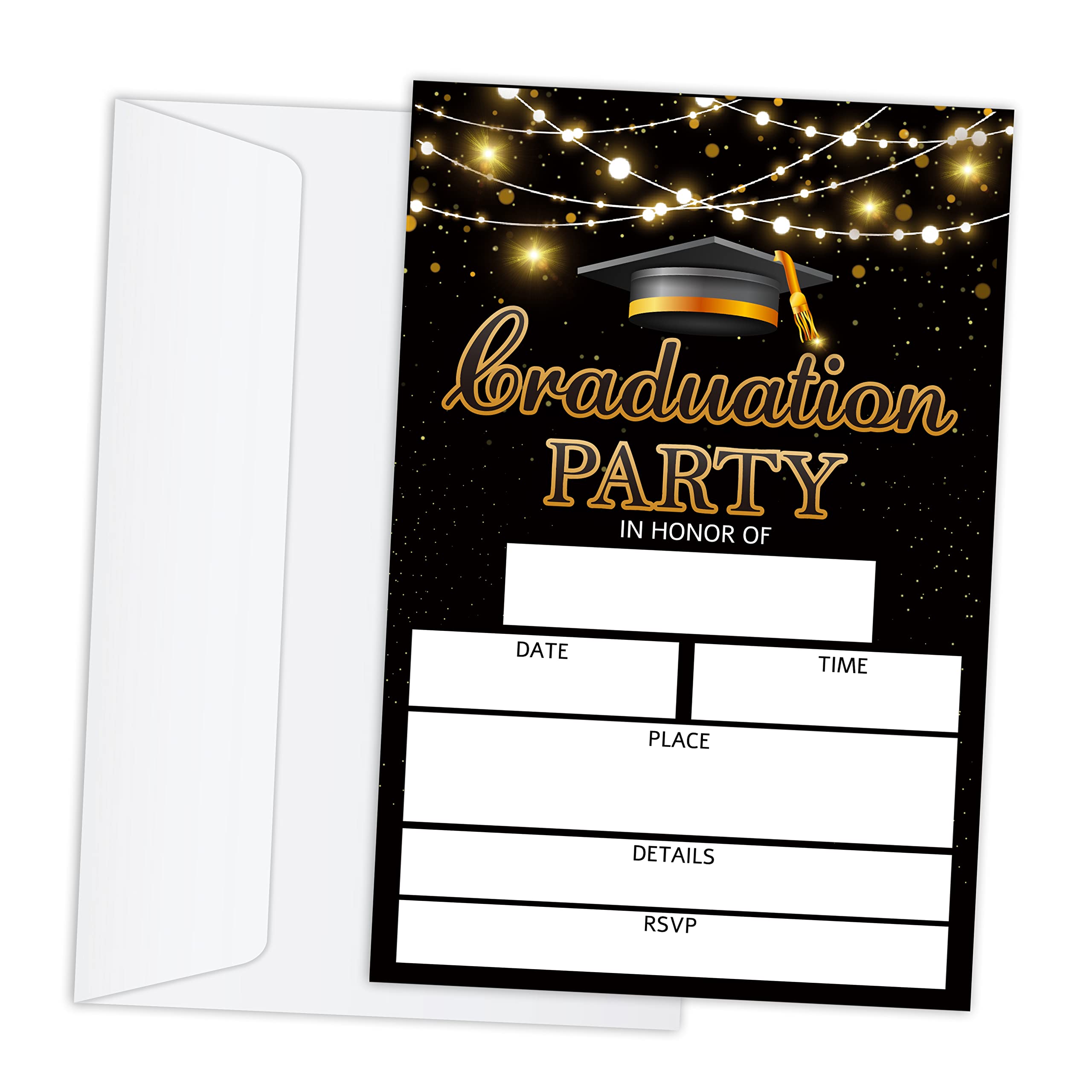 Black Gold Graduation Invitations Cards - Set of 20 for Masters ...
