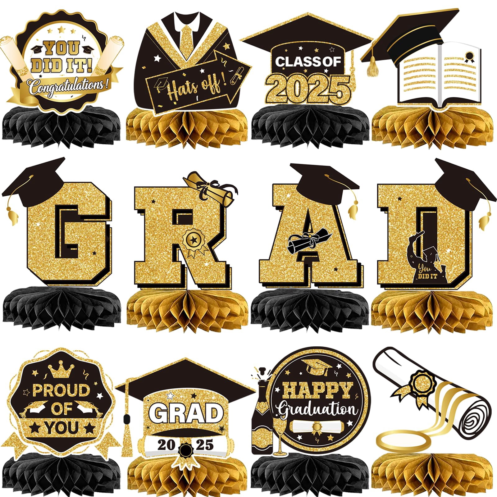 Black and Gold Graduation MMF7 Table Decorations 2025 Graduation ...