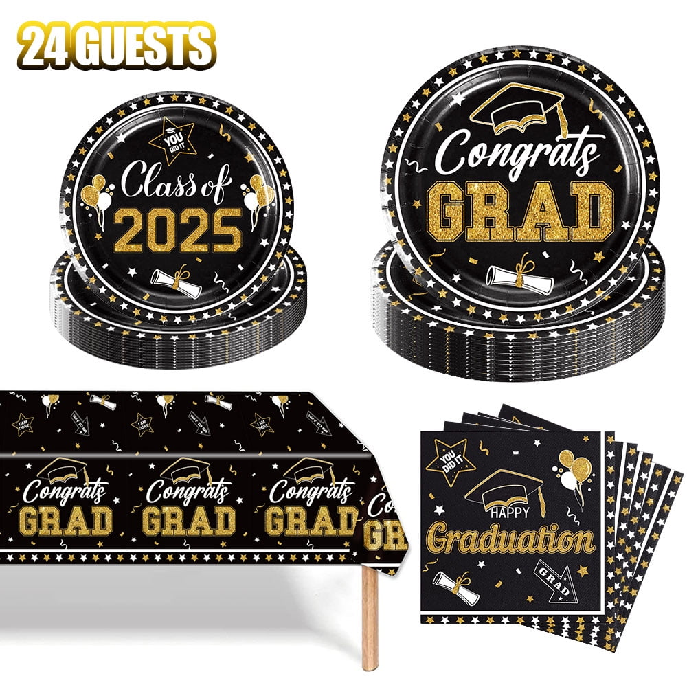Black Gold Graduation Party Supplies Graduation Party Decorations Class ...
