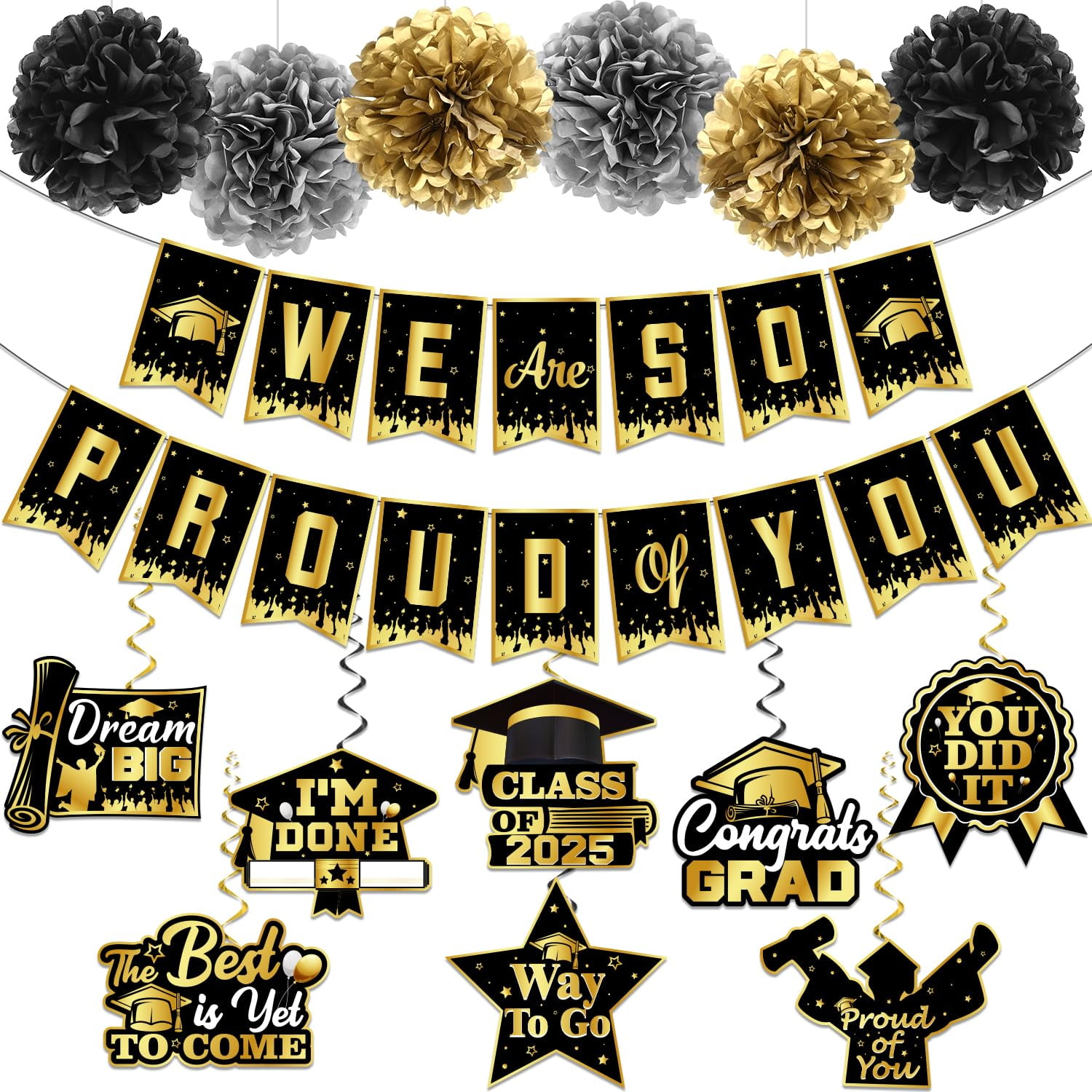 Black and Gold Graduation STF9 Decorations 2025, We are of You ...