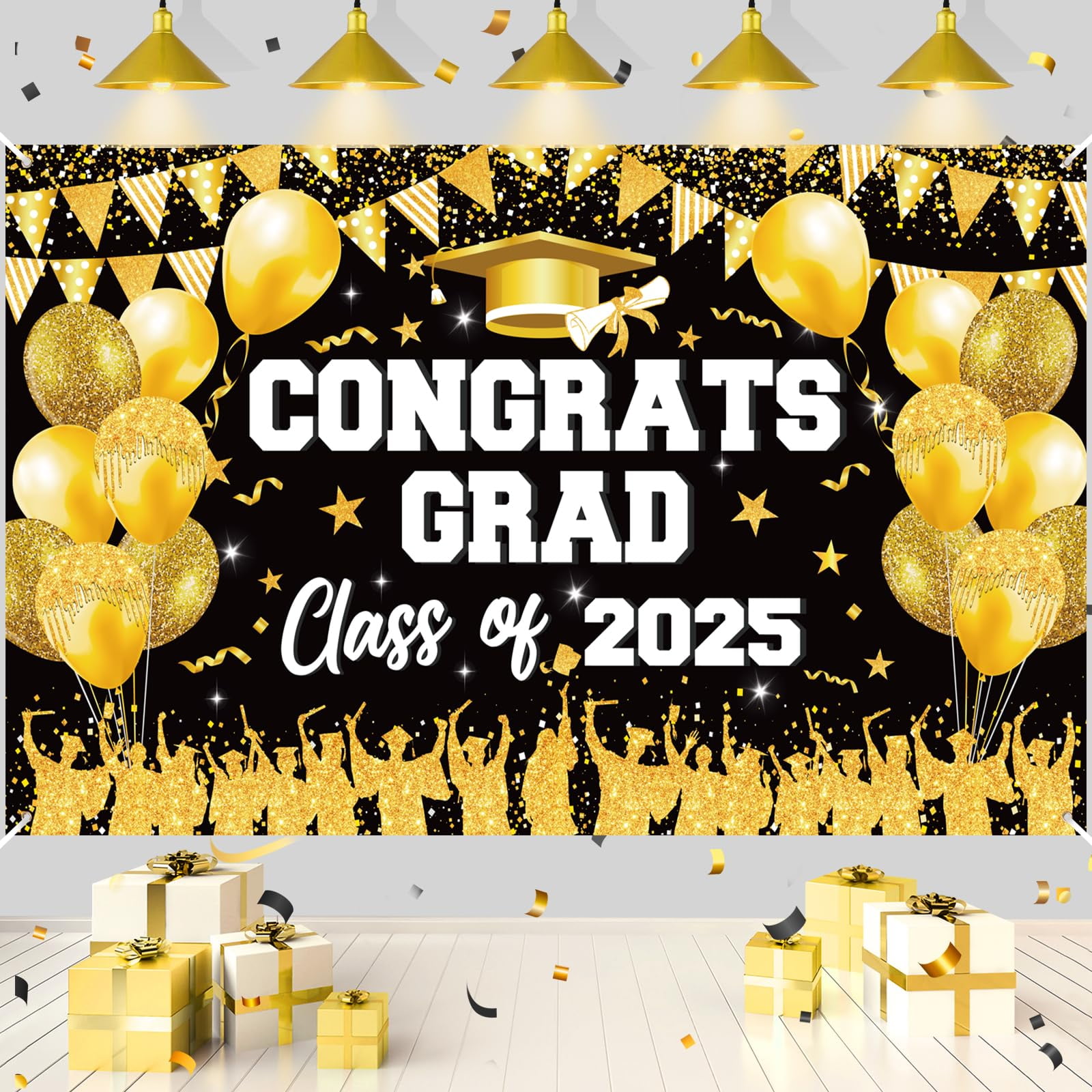 Black Gold GraduationTRDN Banner Decorations Black Gold Congrats Grad ...