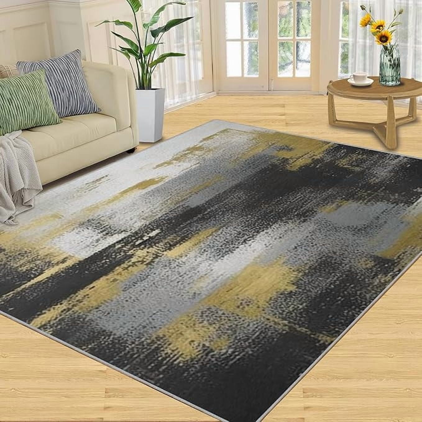 Black Gold Graffiti Area Rug, Gilded Texture Art Rugs Non-Slip Floor ...