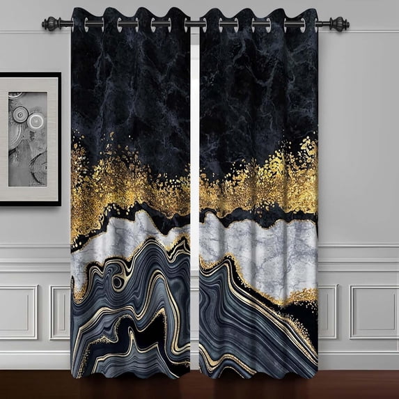 Black Gold Gray Marble Blackout Curtains, Modern Luxury Art Window ...
