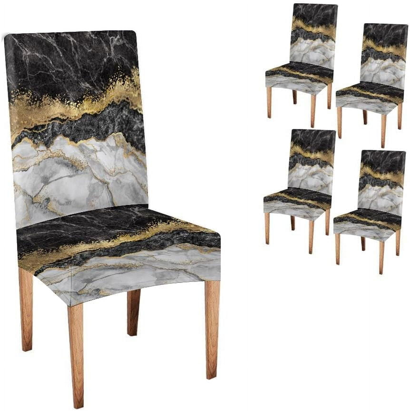 Black Gold Grey Chair Covers Dining Chair Slipcovers Set of 4 Stretch ...