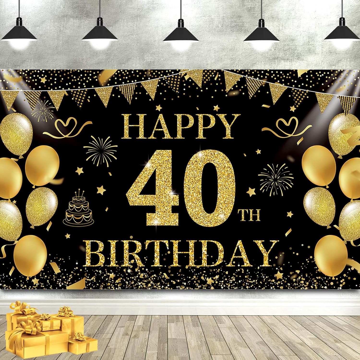 Black Gold Happy 40th Birthday Backdrop Banner 40th Photography ...