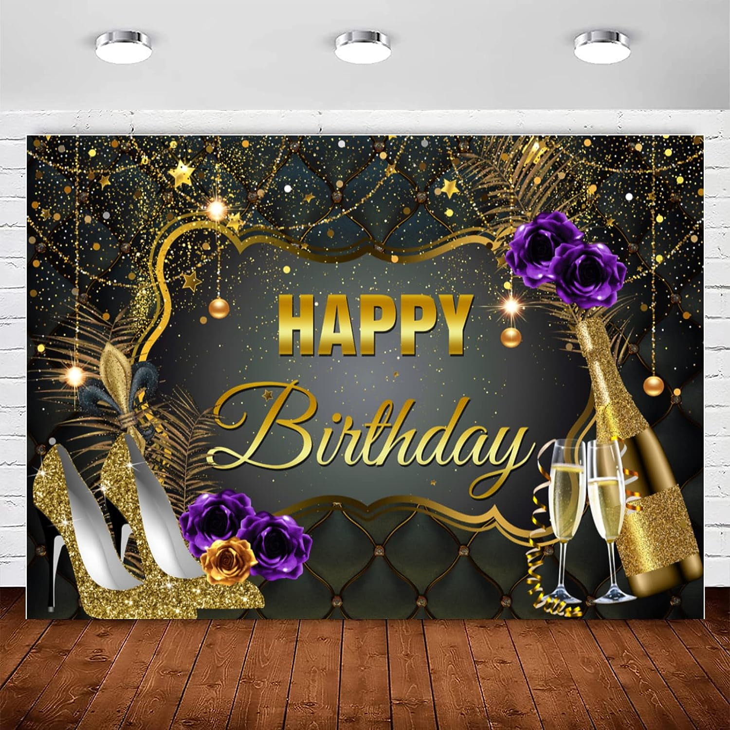Black and Gold Happy Birthday Backdrop Banner for Women Sequin High ...