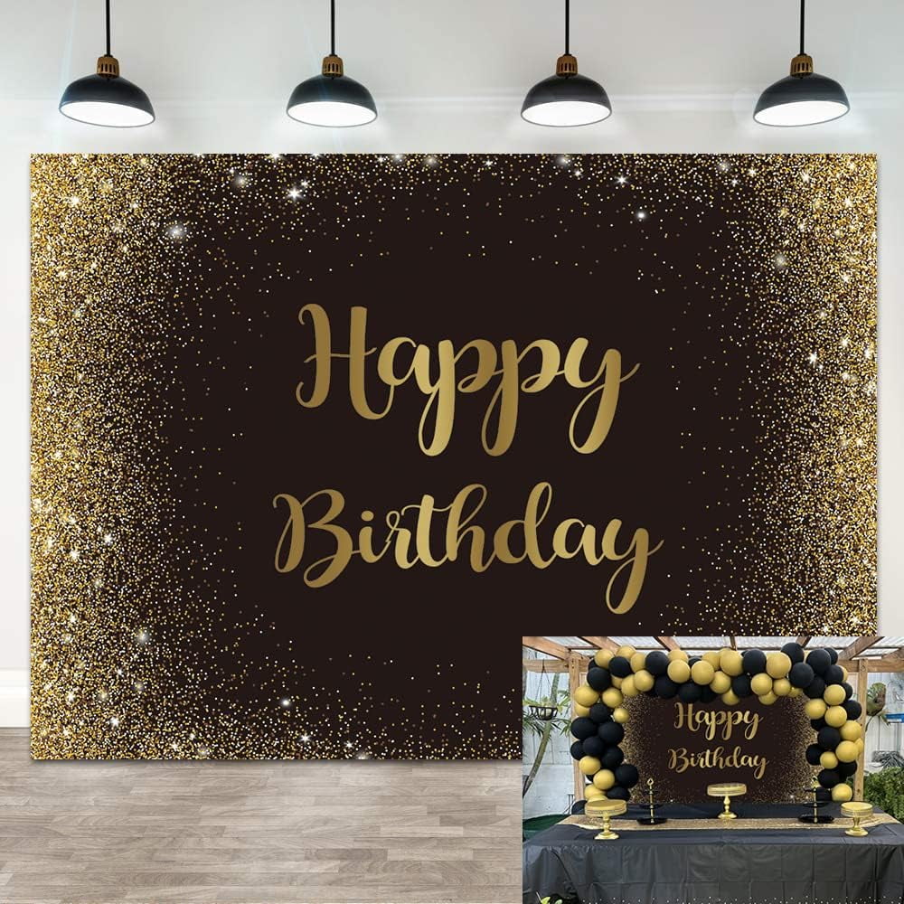 Black Gold Happy Birthday Backdrop Diamonds Birthday Photography ...