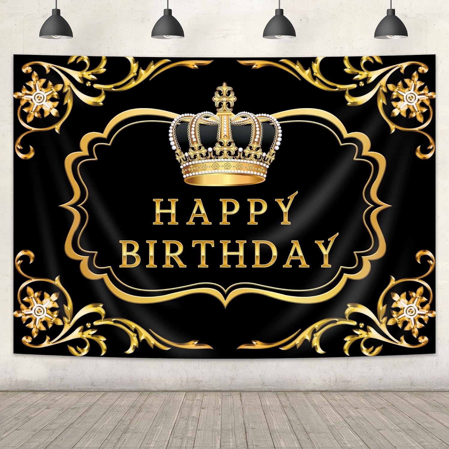 Black and Gold Happy Birthday Backdrop Men Boy Male Little Prince King ...