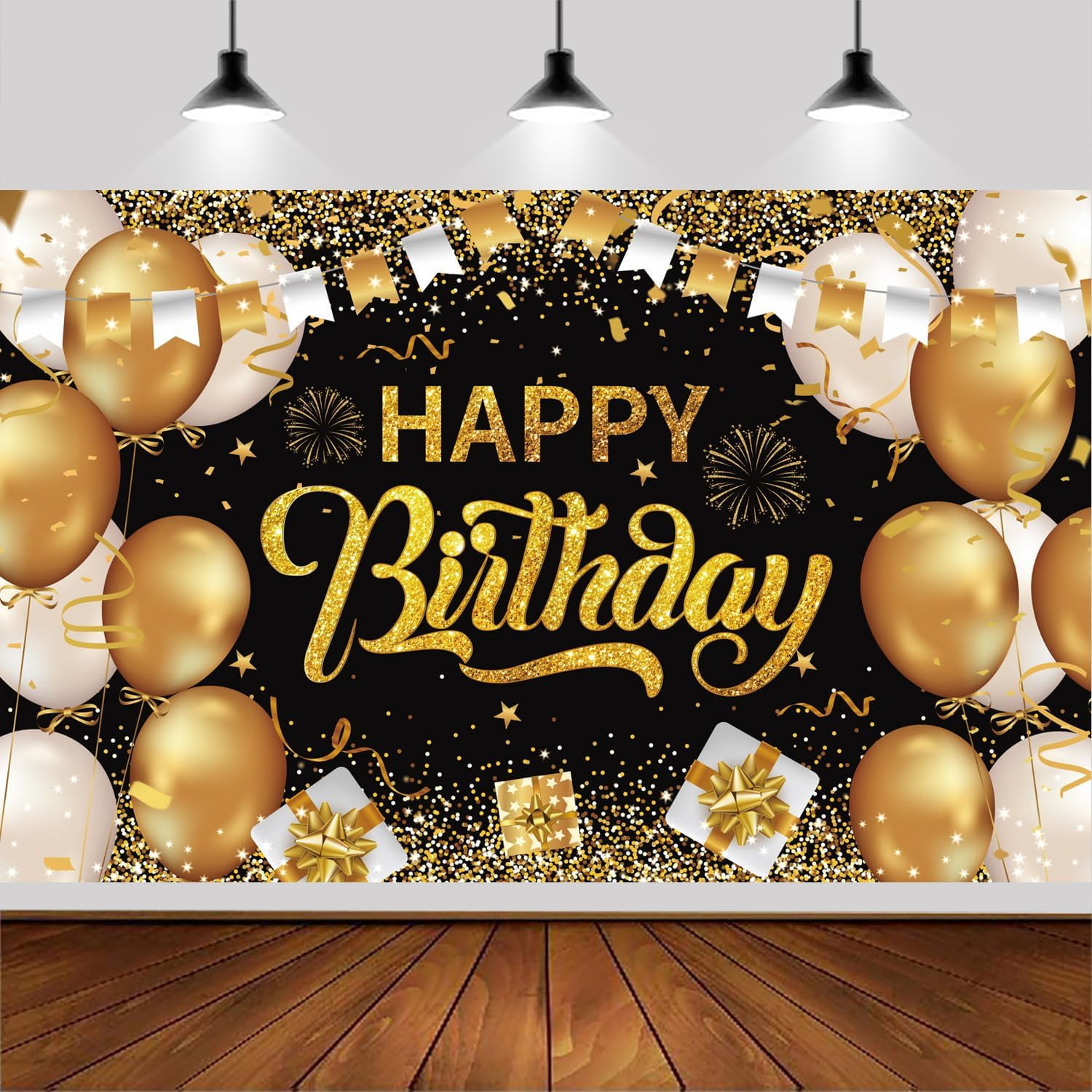 Black Gold Happy Birthday Backdrop, Black Gold Happy Birthday ...