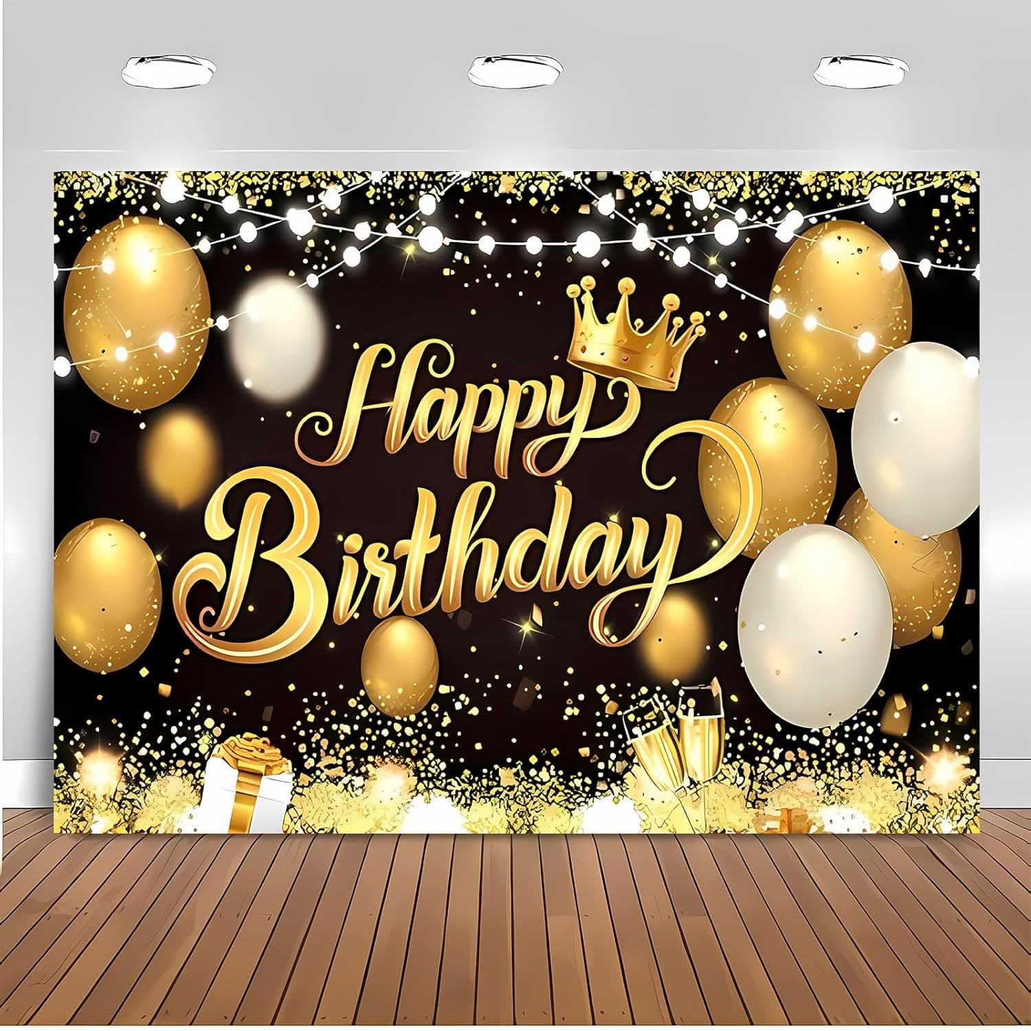 Black Gold Happy Birthday Backdrops Cloth Black Gold Birthday ...